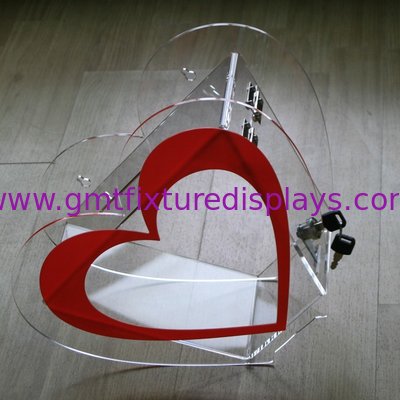 Heart Shape Acrylic Donation Box W/ Lock Clear Charity Plexiglass Donation Box supplier