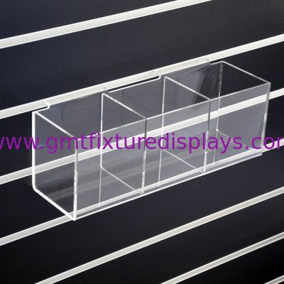 Wall Mounted Clear Slatwall Acrylic Display W/ 3 Boxes Perspex Bins supplier