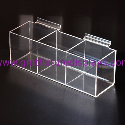 Wall Mounted Clear Slatwall Acrylic Display W/ 3 Boxes Perspex Bins supplier