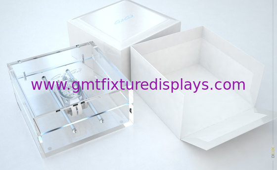 Stylish Designed Perspex Single Watch Box W/ PU Pillow Hi-Clear Acrylic 180*180*90 mm supplier