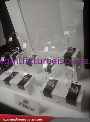 Removal Countertop Plexiglass Watch Display Rack White & Clear Acrylic Watch Stand supplier