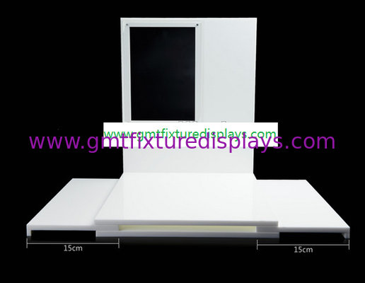 White Acrylic CounterJewelry Display Set for Showcase Foldable Plexiglass Jewellery Stand With Back Panel supplier