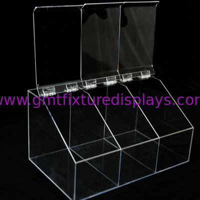 Clear Slatwall Acrylic Candy Display W/ 3 Boxes Perspex Bins with Dividers supplier