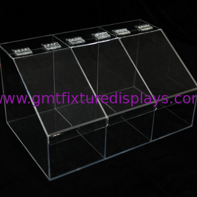 Clear Slatwall Acrylic Candy Display W/ 3 Boxes Perspex Bins with Dividers supplier