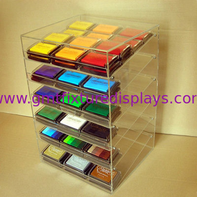Acrylic Slant-Front Locking Display Case With 6 Angled Shelves for Purses, Makeups
