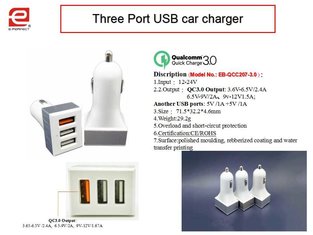 China Quick Charger 3.0 Patent Portable  Intelligent Universal USB Car Charger for Iphone / iPod/Ipad/Samsung QCC207 supplier