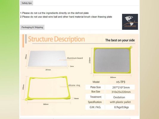 New Design HealthySeaFood Mini Aluminium Material Magic meat quick Thawing Defrosting Tray supplier