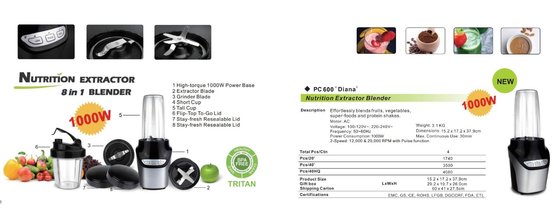 BPA FREE TRITAN 1000W 8 in 1 Nutrition Extractor Blender PC600 supplier
