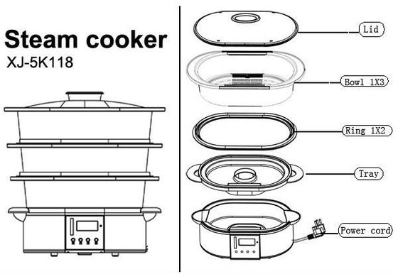 High Power Auto off 7 programmes External water 11L Digital Stainless Steel Steam Cooker XJ-92214/VS supplier