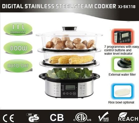 High Power Auto off 7 programmes External water 11L Digital Stainless Steel Steam Cooker XJ-92214/VS supplier