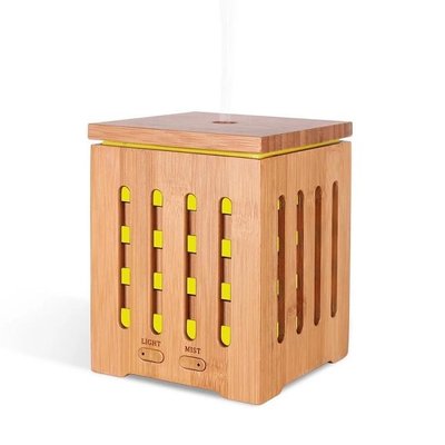 Square Aromatherapy Diffuser Ultrasonic Natural Bamboo Essential Oil Diffuser With LED Lamp GK-AD-14B supplier