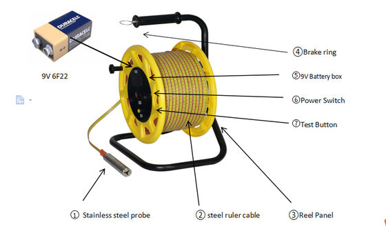 15m 30m~500m Portable Cable Ruler Water Level Sensor with Alarm Water level meter Level Measuring Instruments