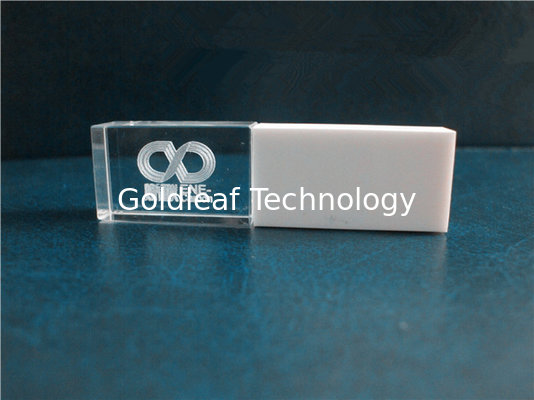 Crystal USB flash drive with engraved led light logo inside