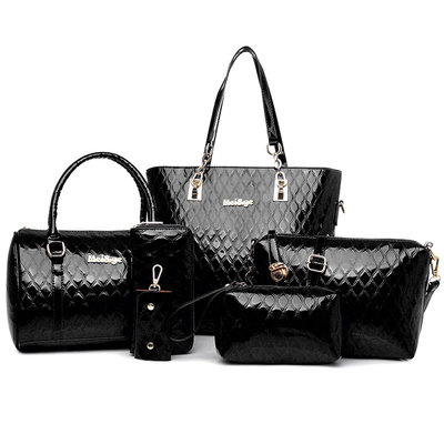 Women set bag pu leather handbags for women 5 pieces 1 set glimmering material nice looking women handbag shoulder bag w