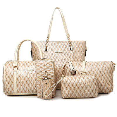 Women set bag pu leather handbags for women 5 pieces 1 set glimmering material nice looking women handbag shoulder bag w