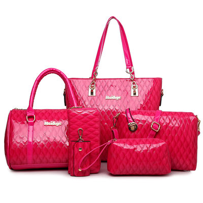 Women set bag pu leather handbags for women 5 pieces 1 set glimmering material nice looking women handbag shoulder bag w