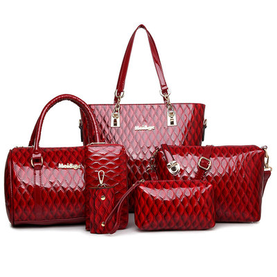 Women set bag pu leather handbags for women 5 pieces 1 set glimmering material nice looking women handbag shoulder bag w