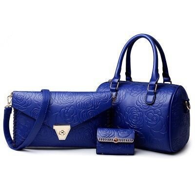 Pretty Girl Women Lady Leather handbag set emboss flower Clutch Wallet Long PU Card Holder Purse Handbag