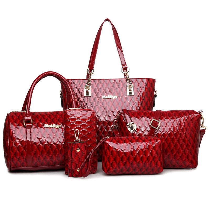 Women set bag pu leather handbags for women 5 pieces 1 set glimmering material nice looking women handbag shoulder bag w