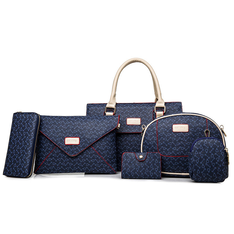Women handbags set 6 pieces one set pu leather handbag snake skin pattern material