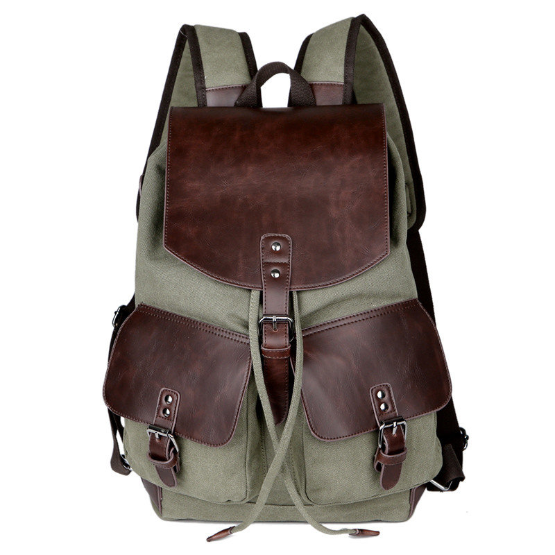 Men Women Vintage Army Canvas Backpack Rucksack School Satchel Travel Hiking Bag