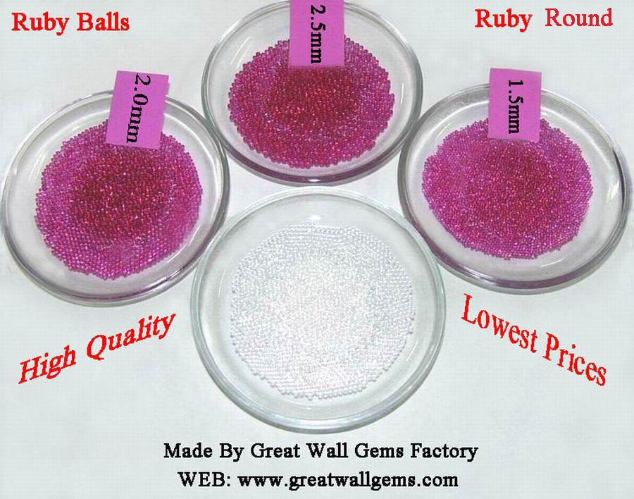 1mm to 3mm red corundum (ruby) balls, white corundum balls