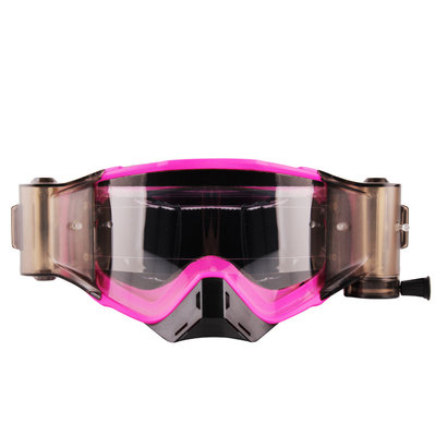 Roll off hot sale style lens protective motorcycle goggles, motocross goggles with full REVO blue anti-fog lens