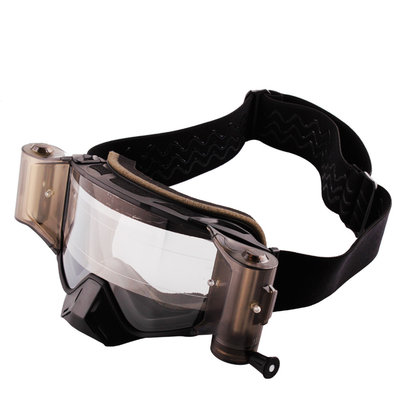 Roll off hot sale style lens protective motorcycle goggles, motocross goggles with full REVO blue anti-fog lens