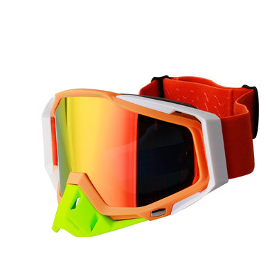 Lens interchanged motorcycle goggles with customized strap, REVO red lens motocross goggles with matte black frame