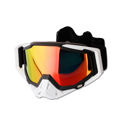 Lens interchanged motorcycle goggles with customized strap, REVO red lens motocross goggles with matte black frame