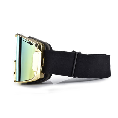 Anti-fog lens magnetic snow goggles, customized gold frame color ski goggles, lens interchanged snowboard goggles