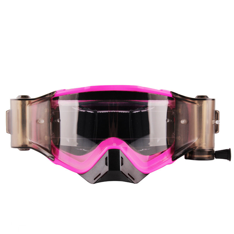 Roll off hot sale style lens protective motorcycle goggles, motocross goggles with full REVO blue anti-fog lens