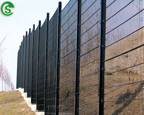 Decorative black welded mesh fence panels twin wire mesh fence for sale