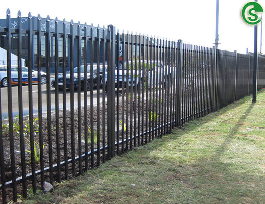 Guangzhou factory price front yard metal fence design 3 rails flat top fencing