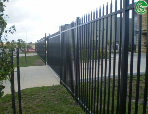 Guangzhou factory price front yard metal fence design 3 rails flat top fencing
