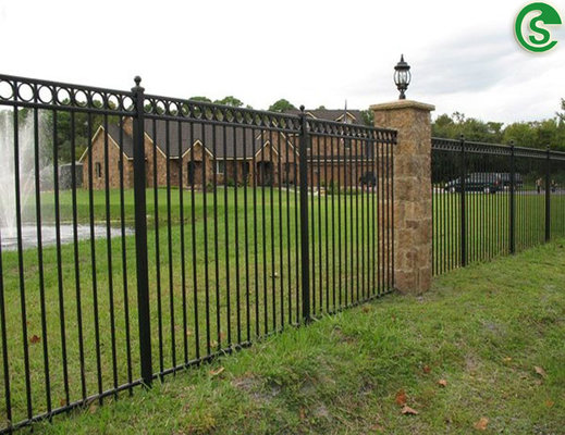 Guangzhou factory price front yard metal fence design 3 rails flat top fencing