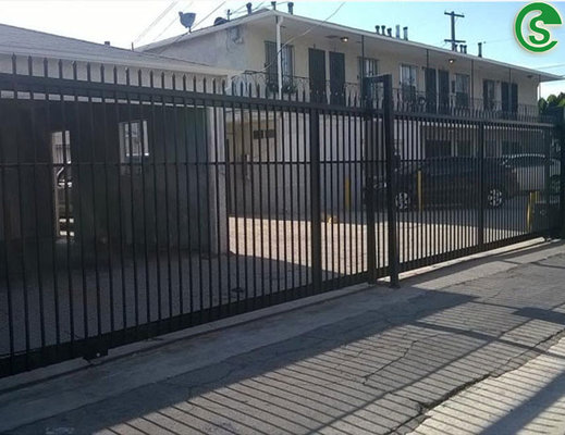 Black white ornamental iron fence design crimped spear tubular fence