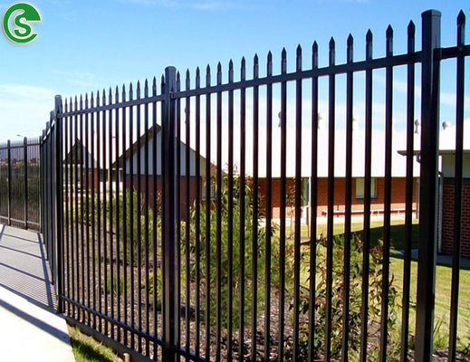 Black white ornamental iron fence design crimped spear tubular fence