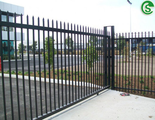 Black white ornamental iron fence design crimped spear tubular fence