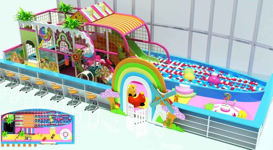 candy theme kids playscape children's play gym with large ball pit indoor slide for kids supplier
