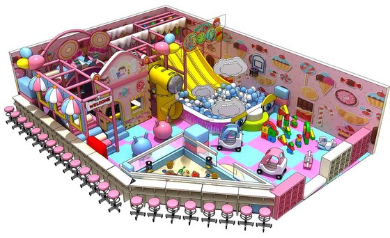two level candy theme trampoline park kids indoor play gym with ball pool and slide supplier