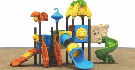 kids plastic outdoor playground with double slide and spiral slide supplier
