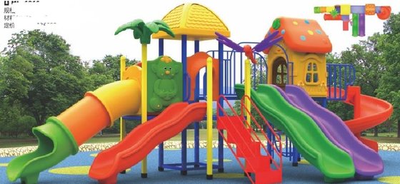 kids plastic outdoor playground with double slide and spiral slide supplier