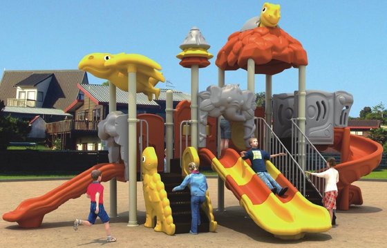 kids plastic outdoor playground with double slide and spiral slide supplier