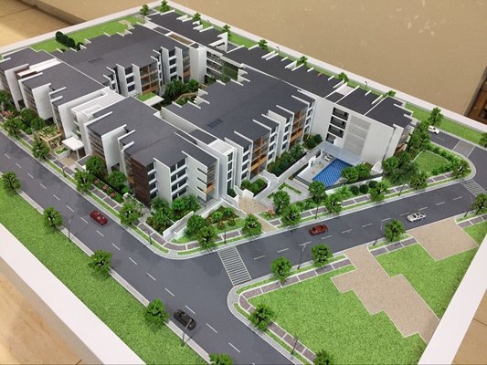 Miniature scale model with light and model trees , 3d architectural model
