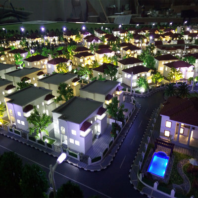Miniature villa scale models for development plan , 3d physical model with lighting