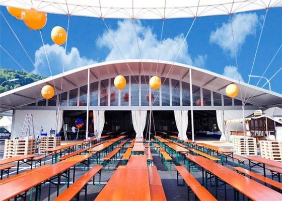 25x60m white arcum pvc fabric high peak tent roof top polygonal tent for 1500 people