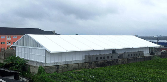 25x60m white arcum pvc fabric high peak tent roof top polygonal tent for 1500 people