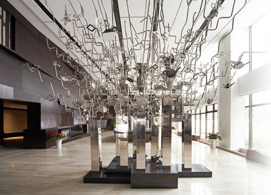 Custom outdoor sculpture in stainless steel