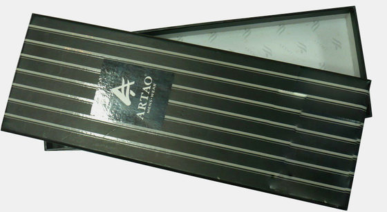 Black white strips keepsake  gift boxes shining UV logo , inside 1 color printing tie boxes for men